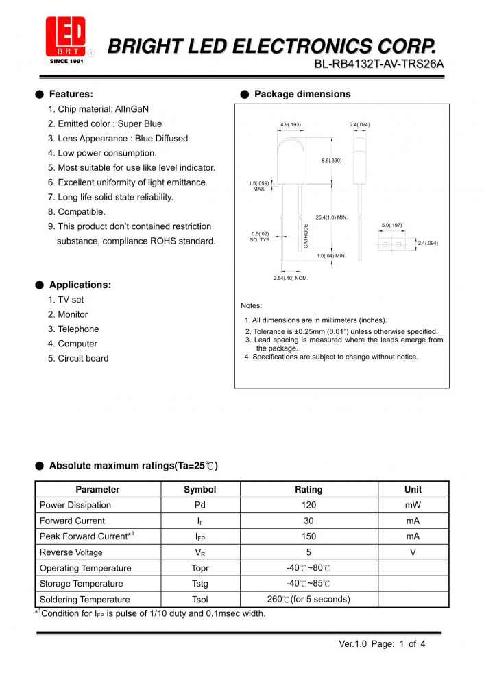 BL-RB4132T-AV-TRS26A datasheet page 1