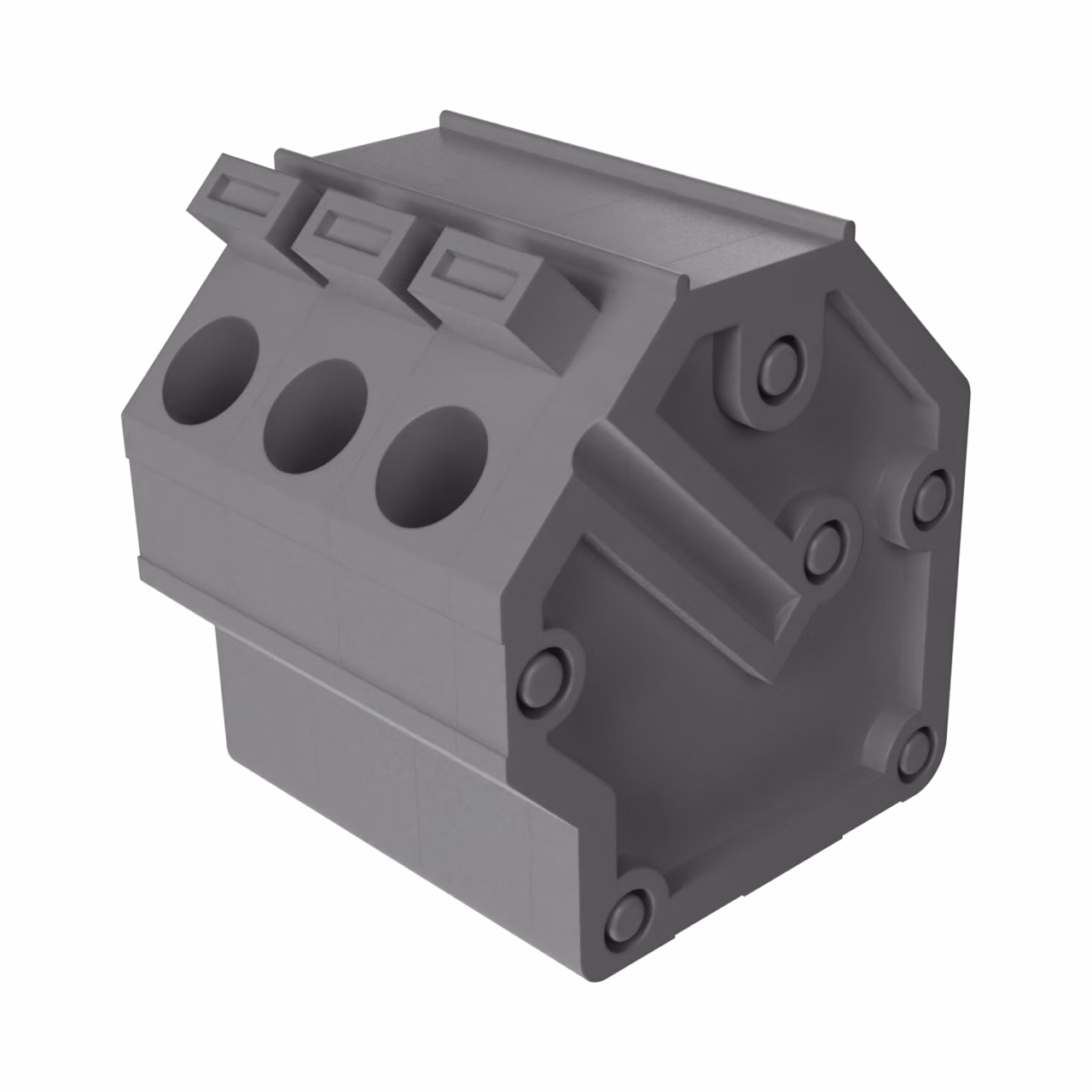 5.00mm Pitch, Eurostyle Fixed-Mount Push-Button Terminal Block, 45° Modular Luminaire, 10A, 26-14 AWG, Light Gray, 3 Circuits for sale