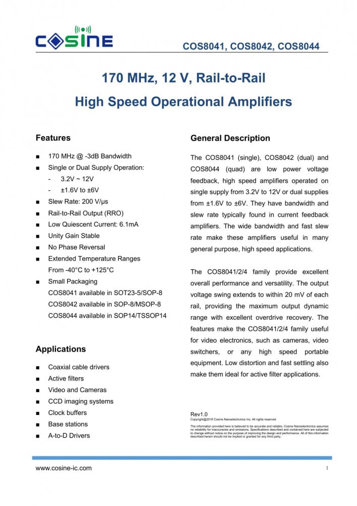 COS8042 datasheet page 1