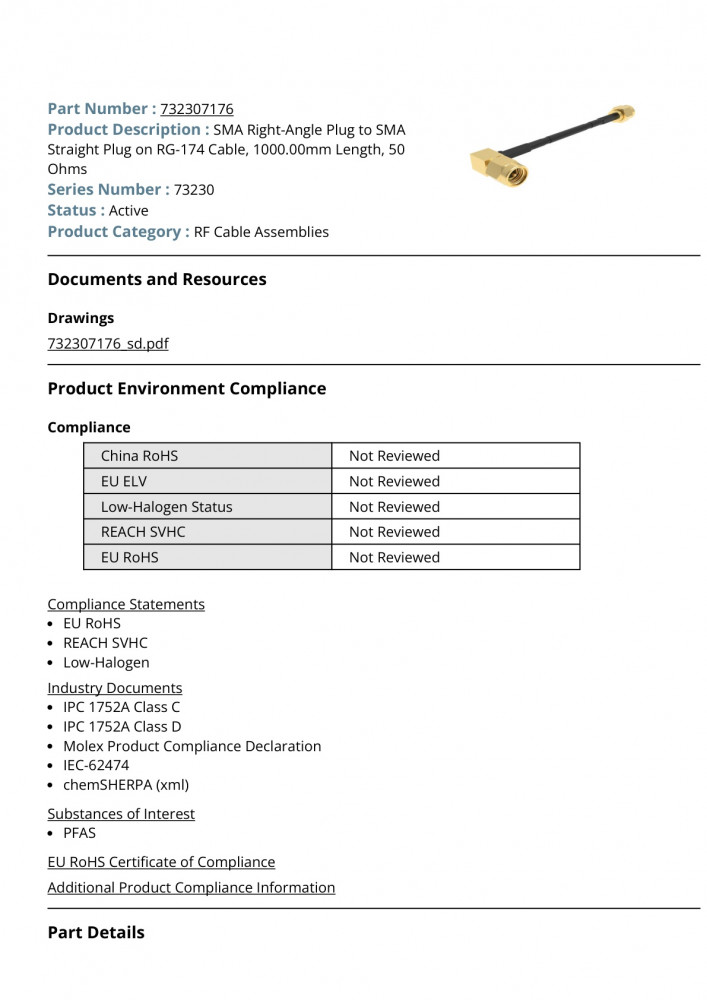 MOLEX 732307176 product drawing preview, page 1