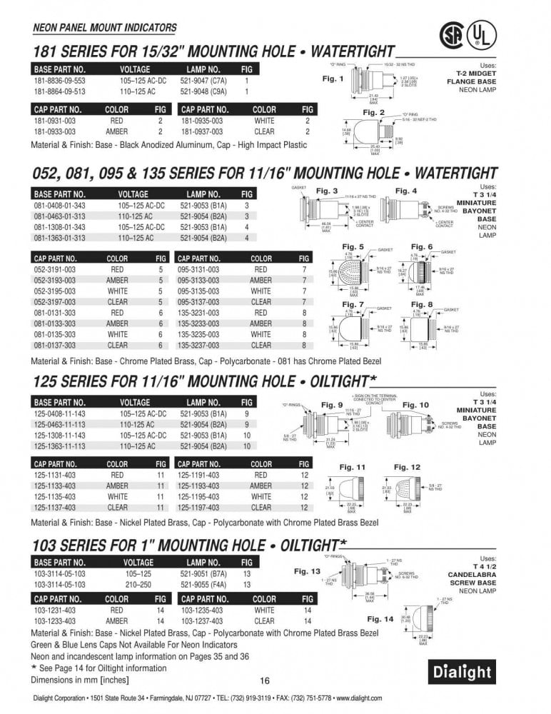 Dialight 125 Series indicator catalog page
