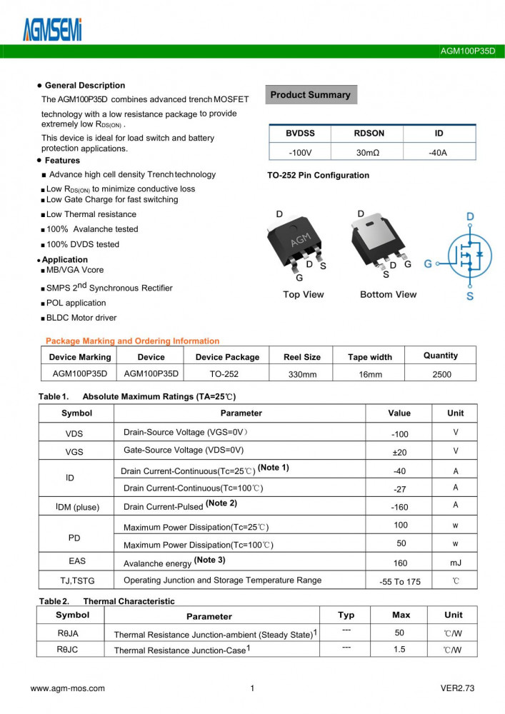 AGM100P35D datasheet page 1