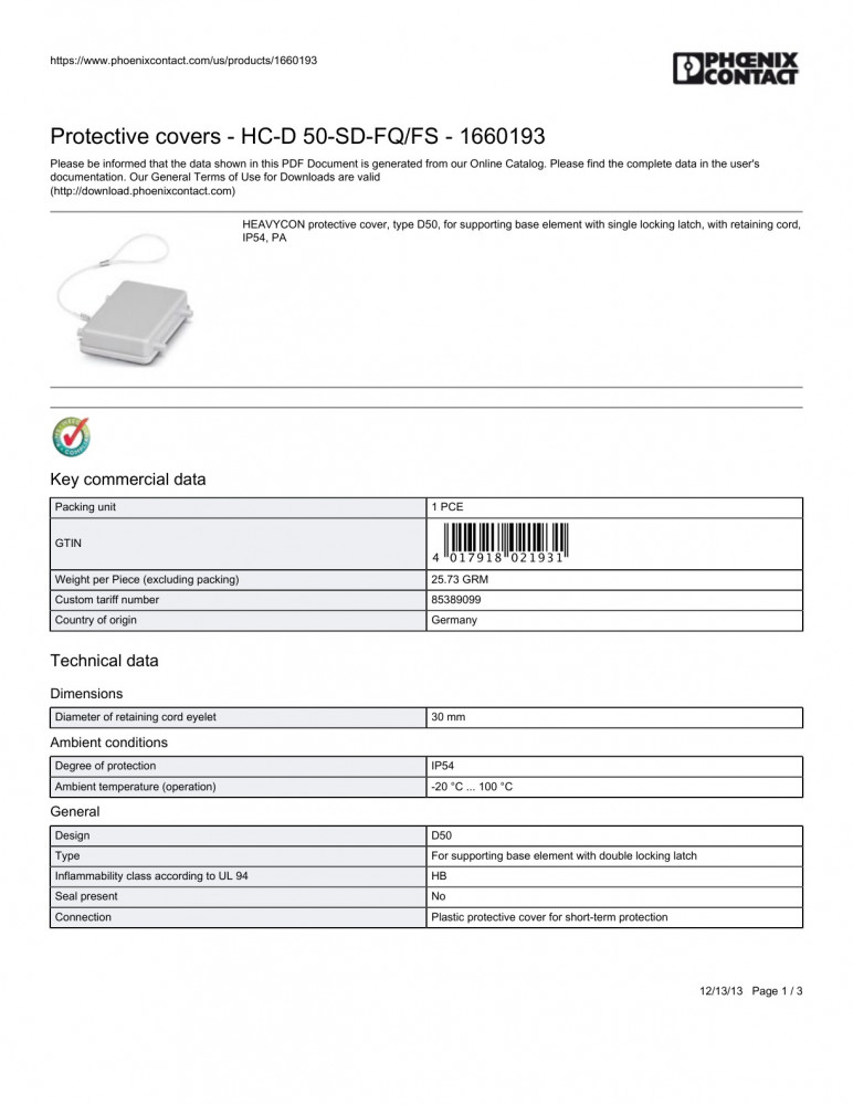 Phoenix Contact 1660193 document page 1