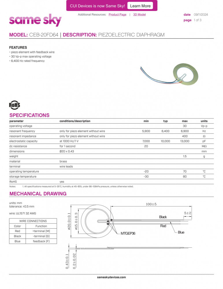 CEB-20FD64 technical document page 1