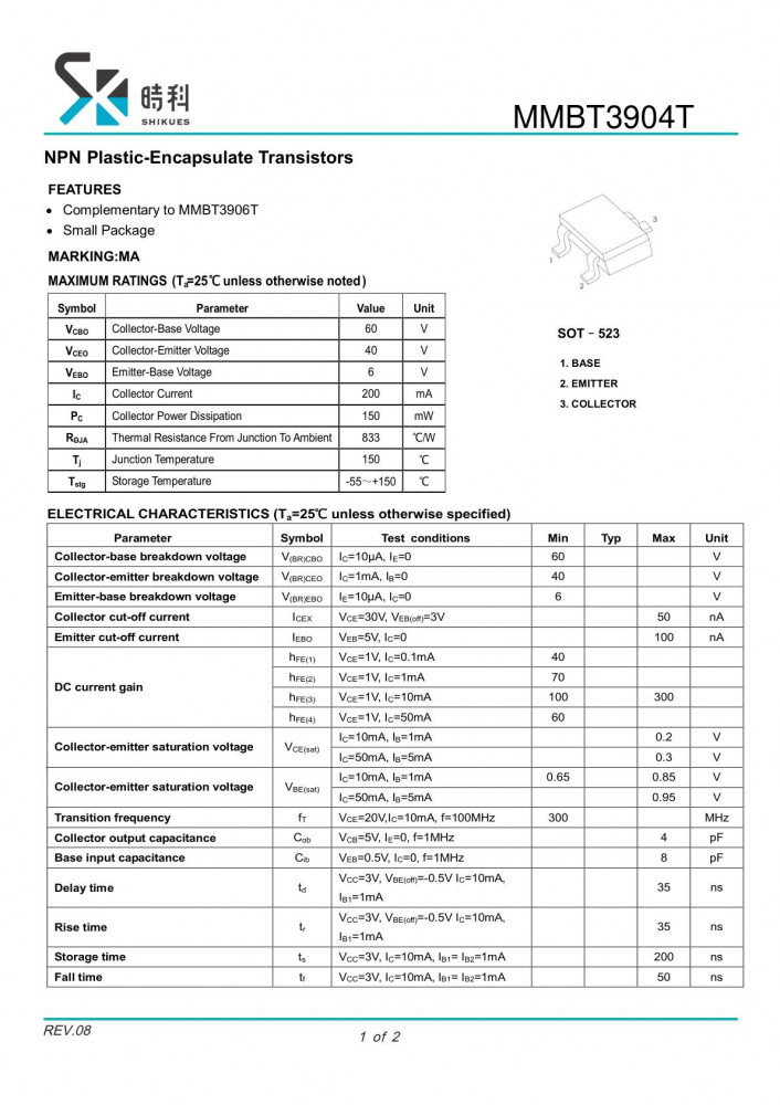 MMBT3904T datasheet page 1