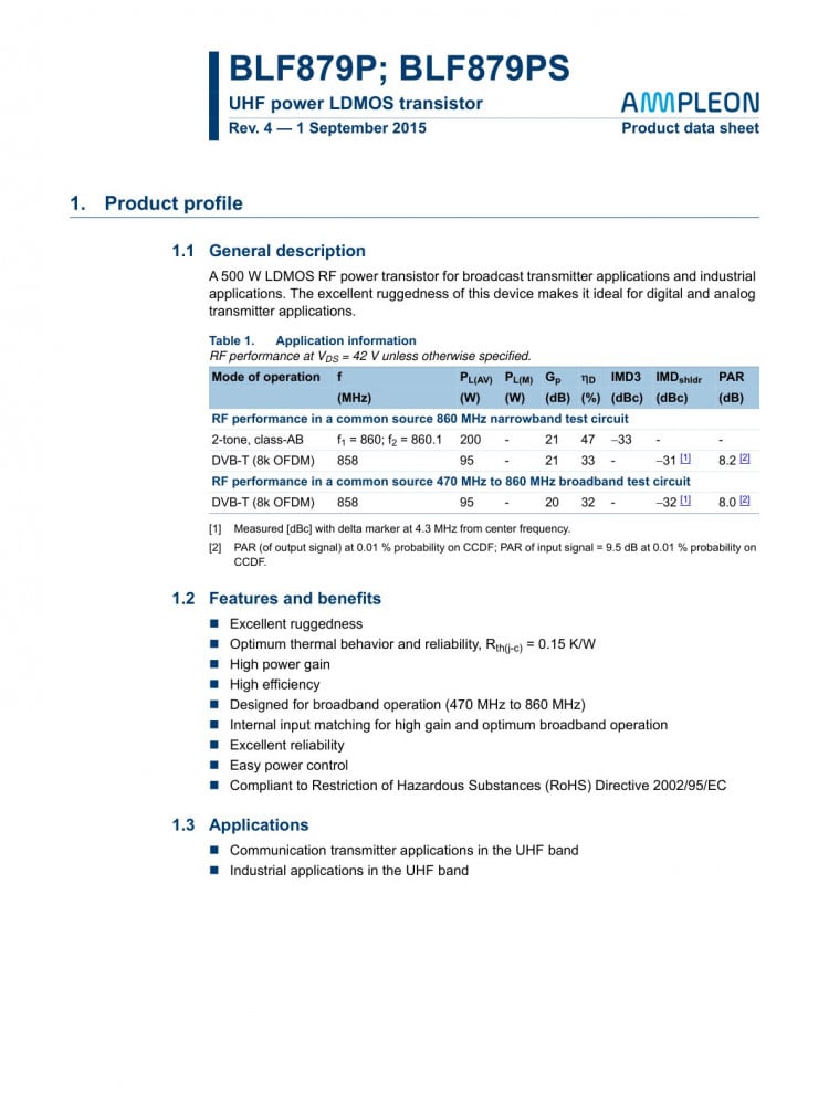 BLF879PS datasheet page 1