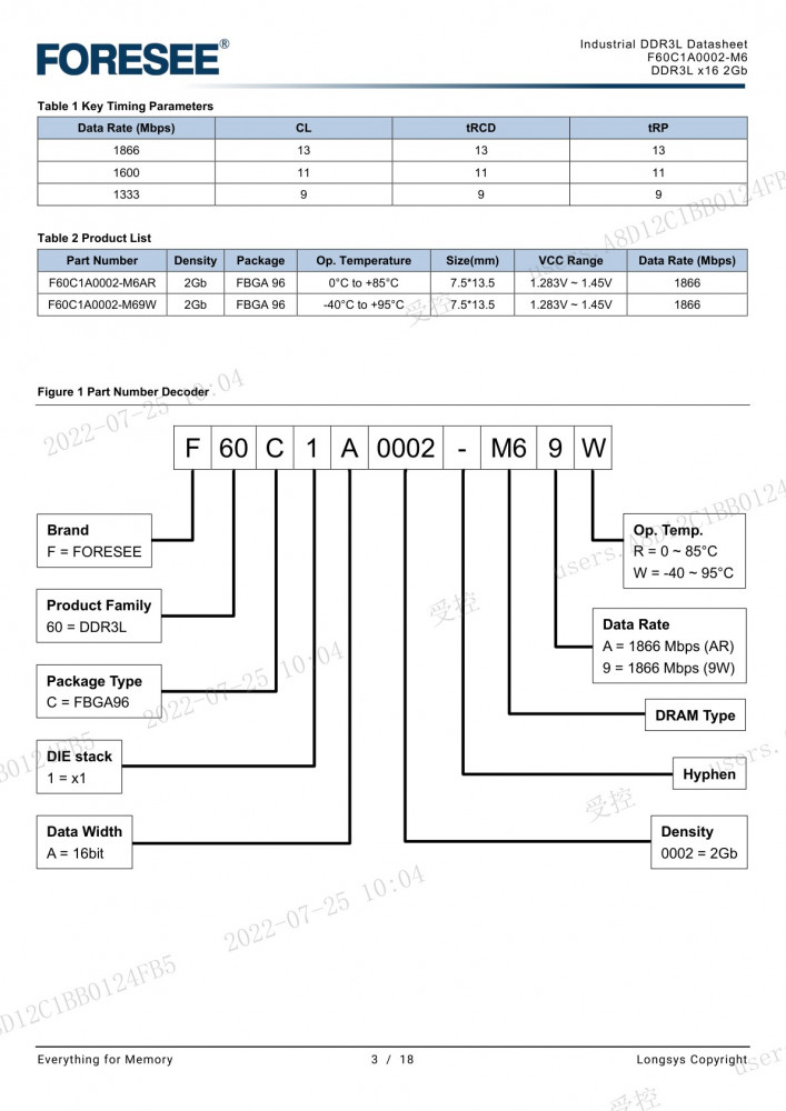 FORESEE DDR3L datasheet page 3