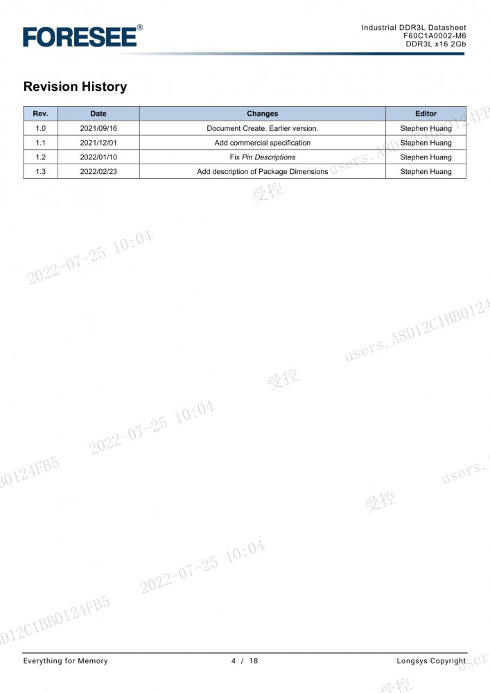 FORESEE DDR3L datasheet page 4