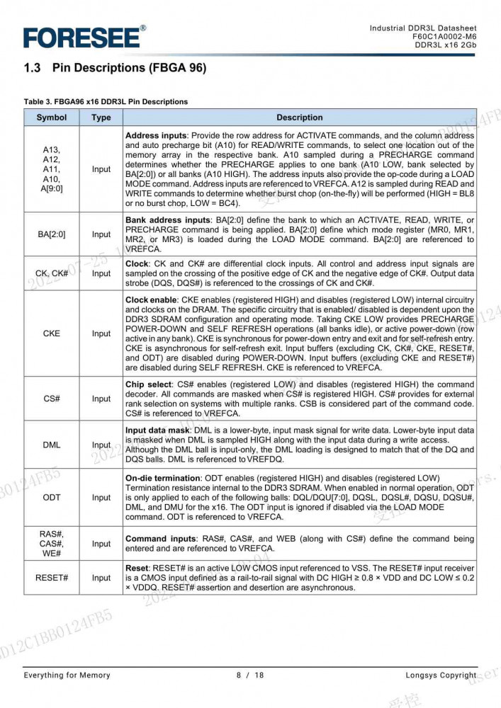 FORESEE DDR3L datasheet page 8