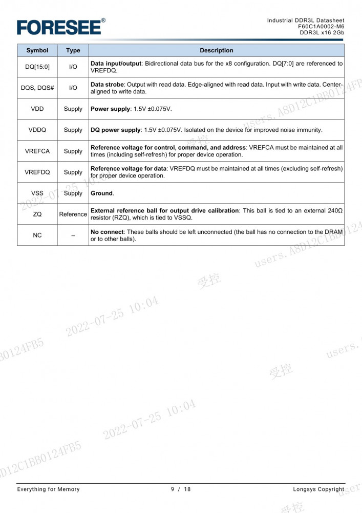FORESEE DDR3L datasheet page 9
