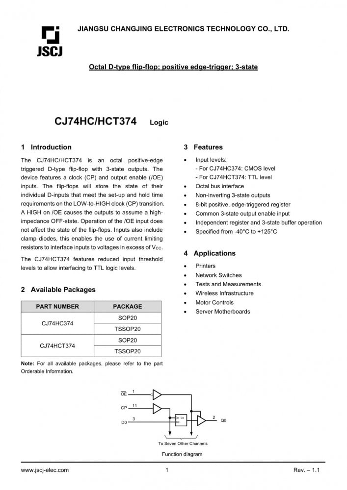 CJ74HC374AGN datasheet page 1