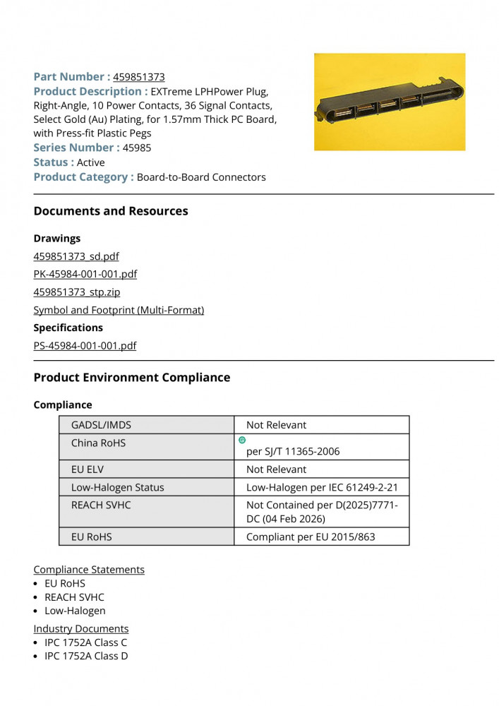 MOLEX 459851373 technical document page 1