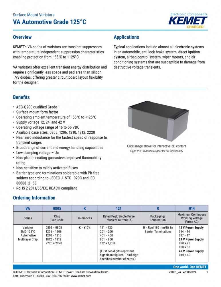 KEMET VA series document page 1