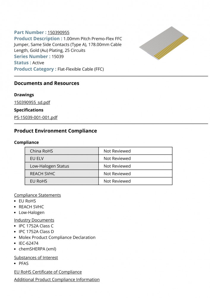 Molex FFC family specification, page 1