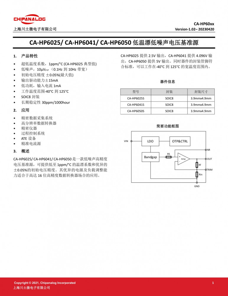 CA-HP6050S datasheet page 1