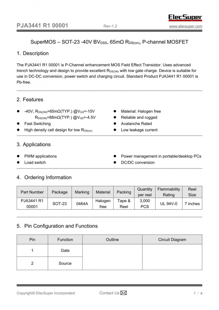 PJA3441 R1 00001 datasheet page 1