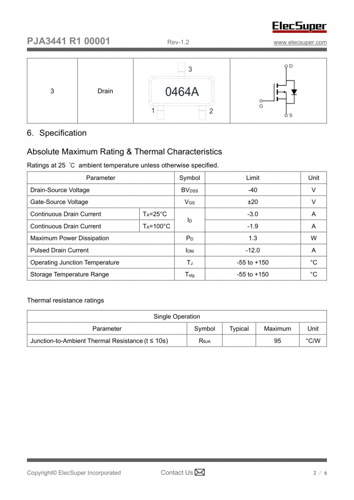 PJA3441 R1 00001 datasheet page 2