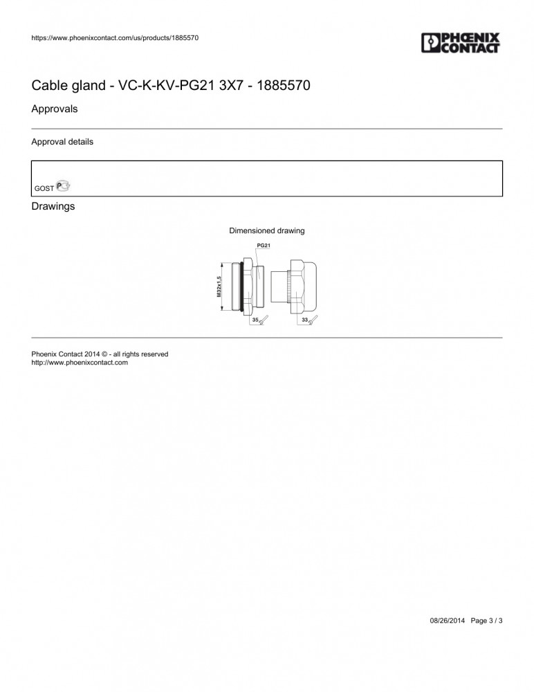 Phoenix Contact 1885570 dimensioned drawing and approvals