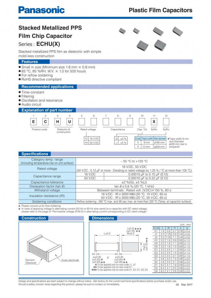 Panasonic ECHU(X) series datasheet page 1