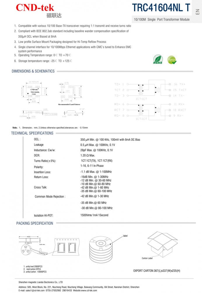 TRC41604NL T technical document page