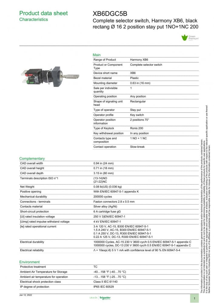 XB6DGC5B technical document page 1