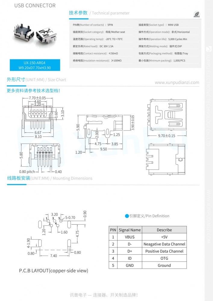 UX-150-ARG4 product specification page