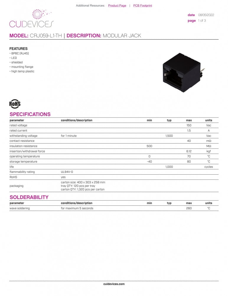 CRJ059-L1-TH datasheet page 1