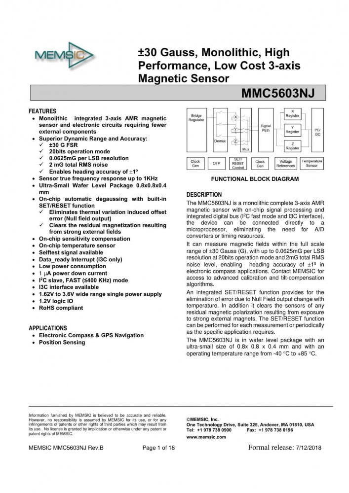 MMC5603NJ datasheet page 1