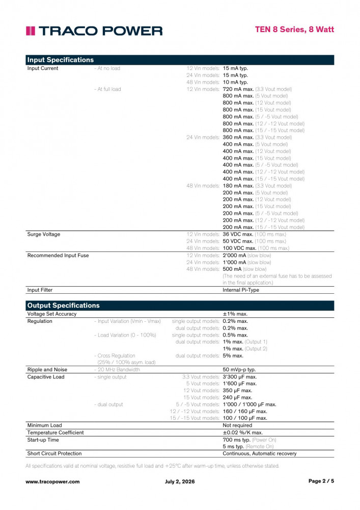 TEN 8 series technical document, page 2