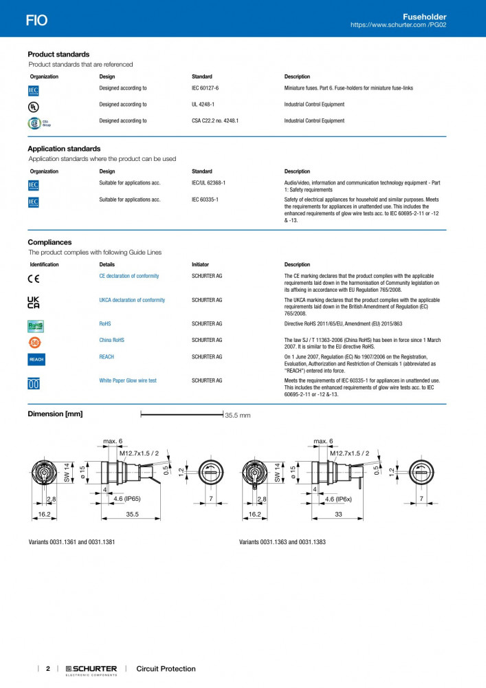 SCHURTER 0031.1364 technical document page 2
