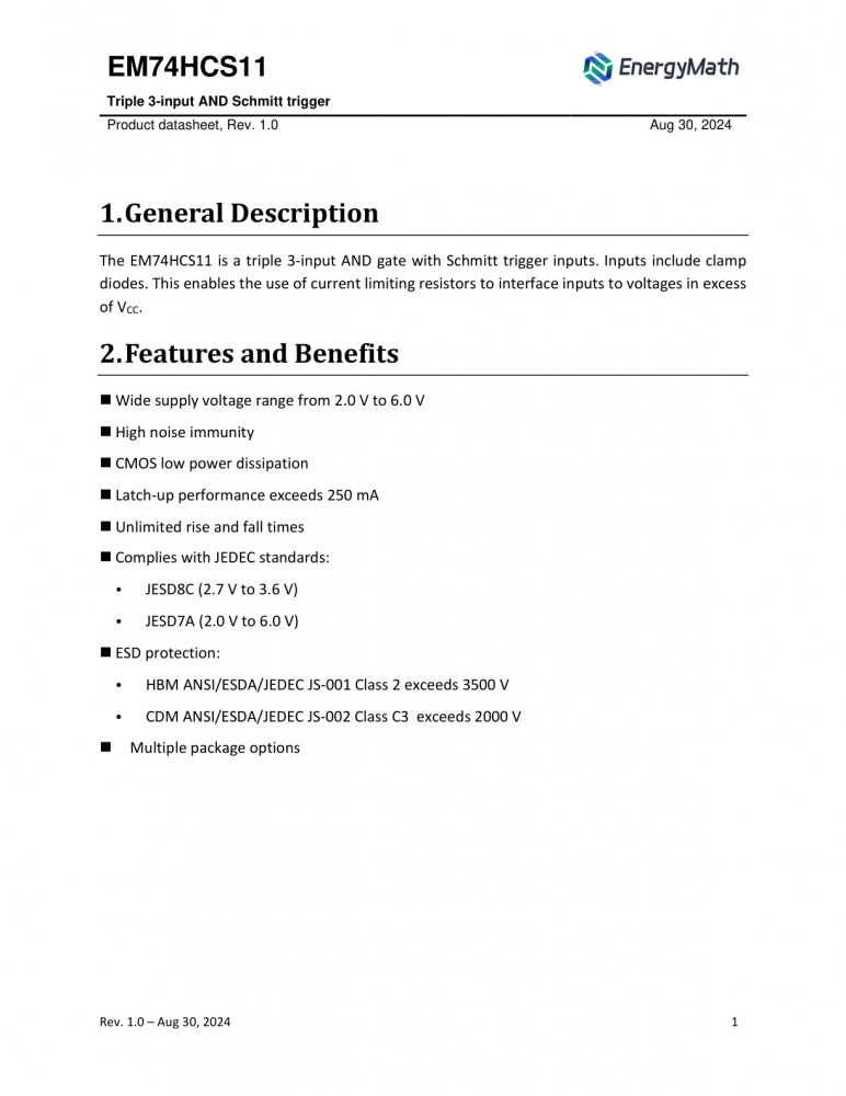 EM74HCS11PW datasheet page 1