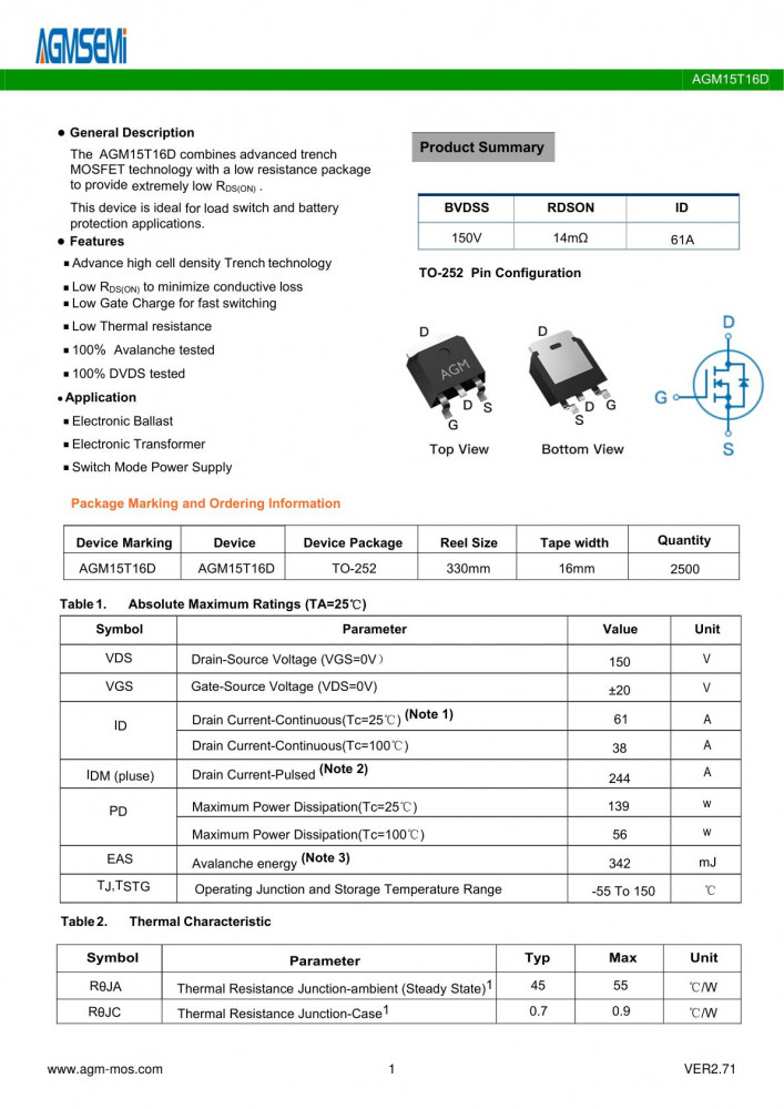 AGM15T16D datasheet page 1
