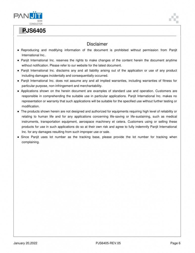 PJS6405 datasheet page 6