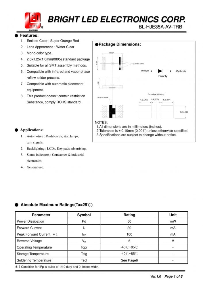 BL-HJE35A-AV-TRB datasheet page 1