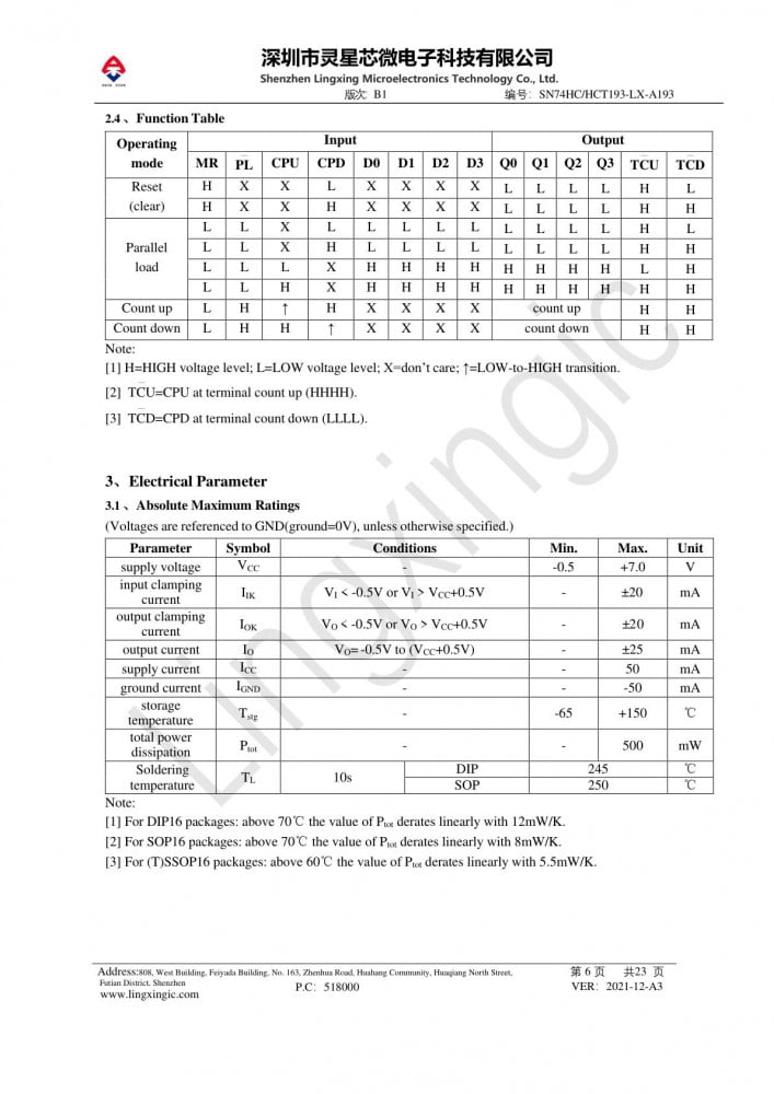 SN74HC193 datasheet page 6
