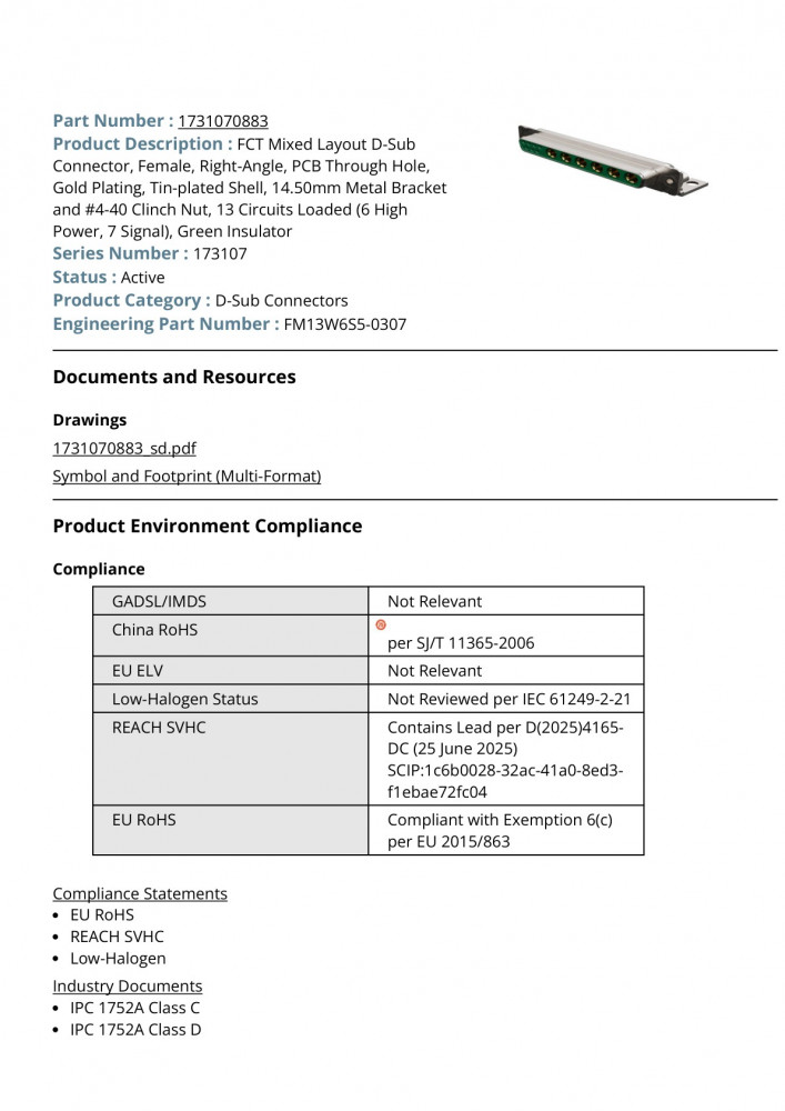 MOLEX 1731070883 technical drawing preview, page 1