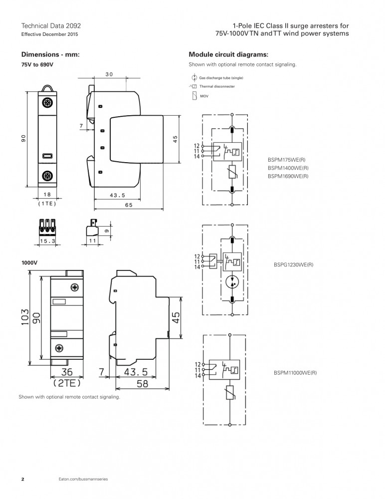 Eaton Bussmann surge arrester document page 2