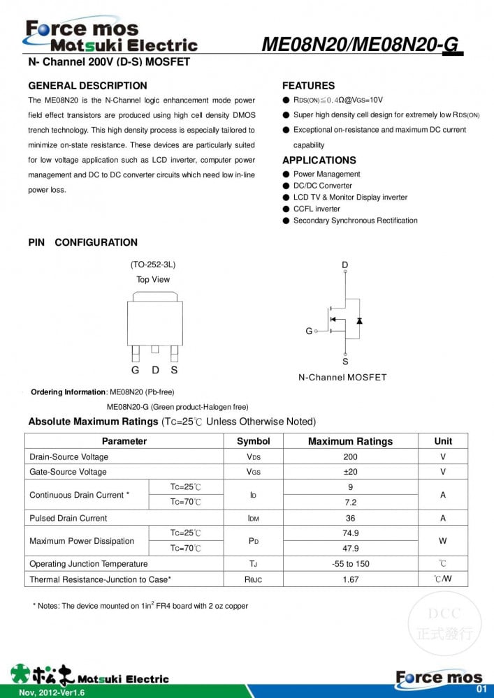 ME08N20 datasheet page 1