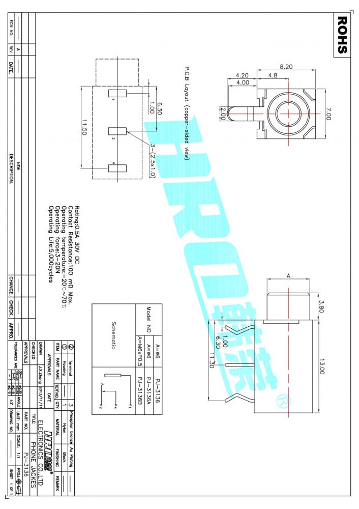 Korean Hroparts Elec PJ-3136 technical drawing page