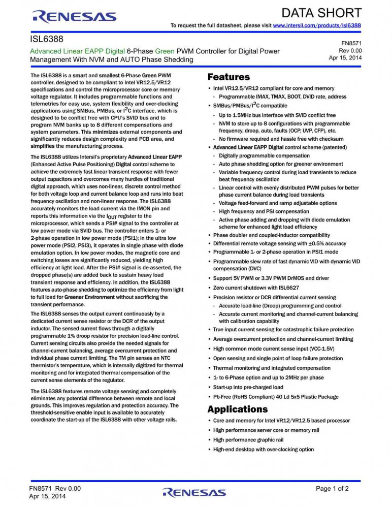 ISL6388 technical document page 1