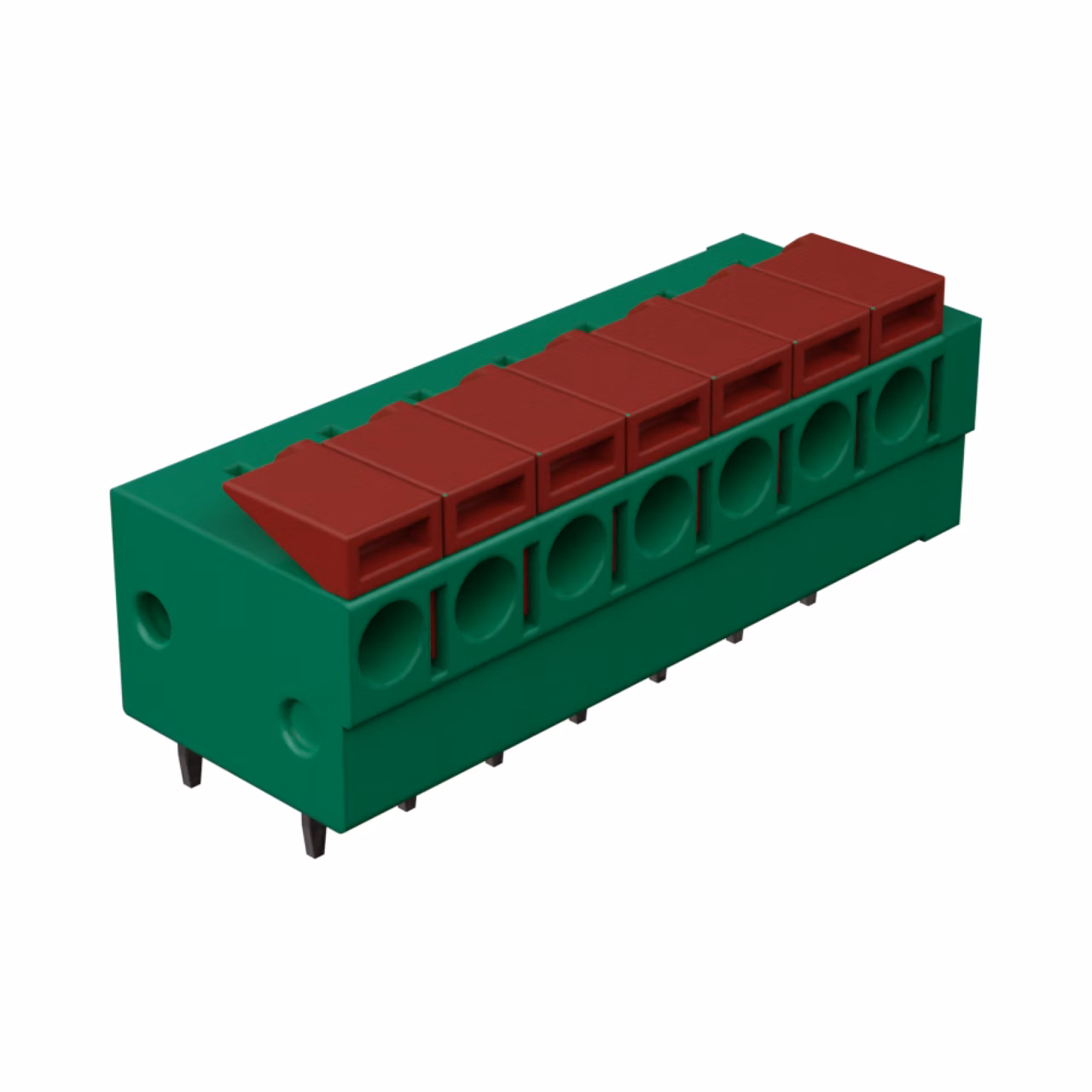 5.00mm Pitch, Eurostyle Fixed-Mount Push-Button Terminal Block, Horizontal, 10A, 22-14 AWG, Green, 7 Circuits for sale