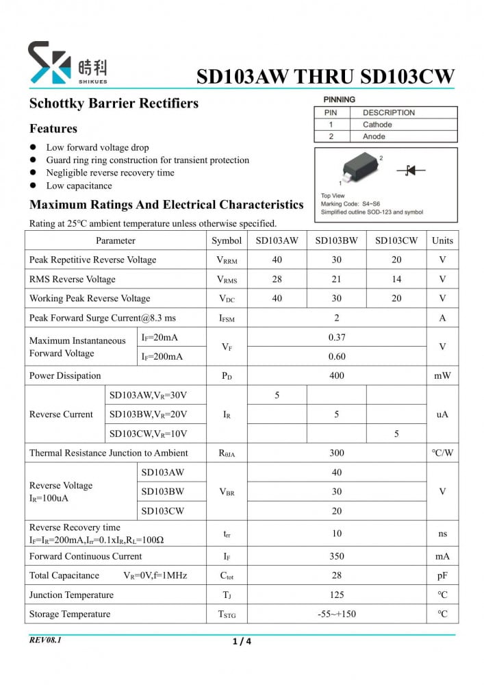 SD103AW datasheet page 1