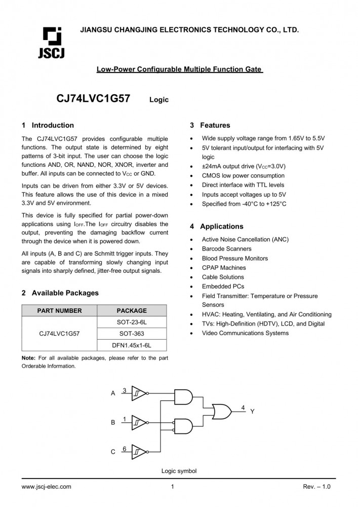 CJ74LVC1G57 datasheet page 1
