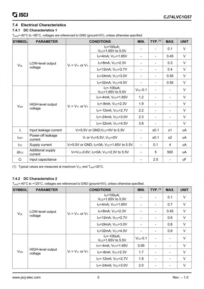 CJ74LVC1G57 datasheet page 5