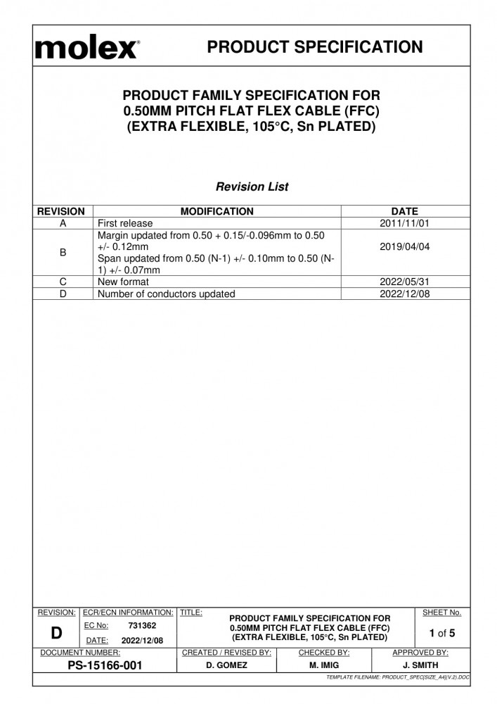 Product family specification, page 1