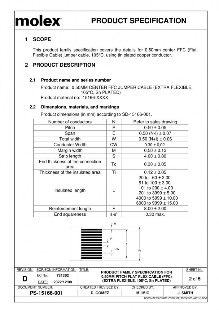 Product family specification, page 2