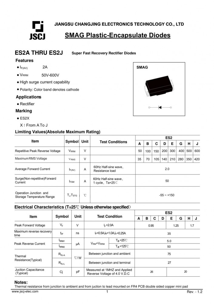 ES2B datasheet page 1