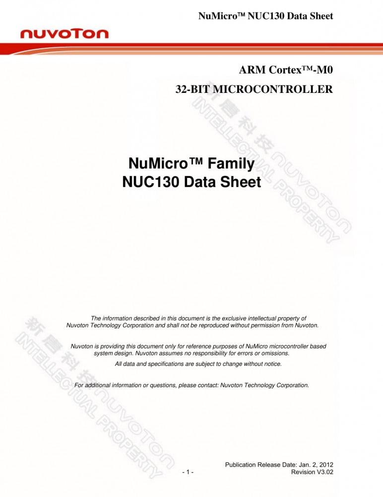 NUC130 datasheet page 1