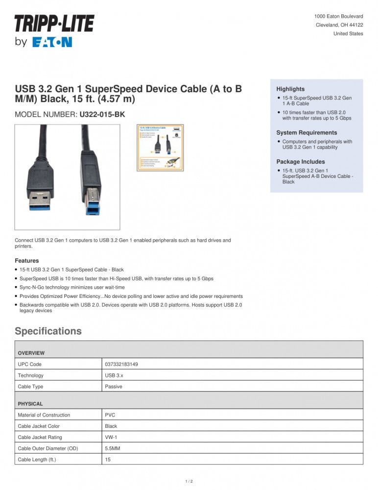 U322-015-BK technical document page 1