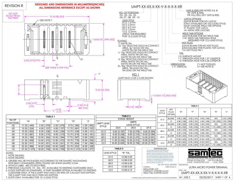 Samtec UMPT drawing sheet 1